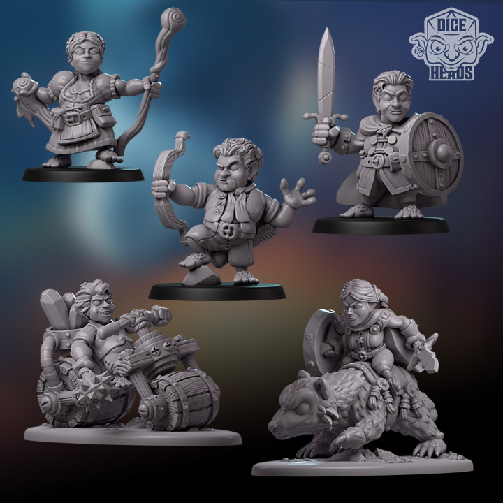 3D Printable Halflings (Pre-supported Included) by Dice Heads