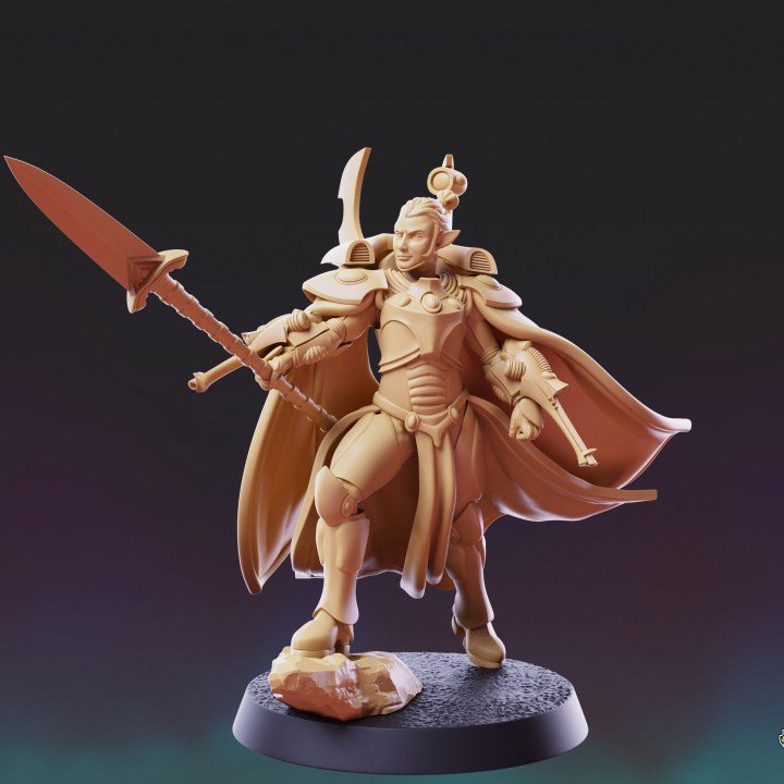 3D Printable Space Elf Vanquisher Male Leader by PSMiniatures