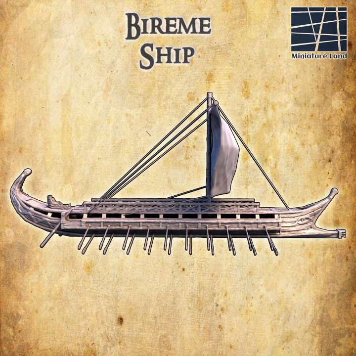 3D Printable Bireme Ship - Tabletop Terrain - 28 MM by MiniatureLand