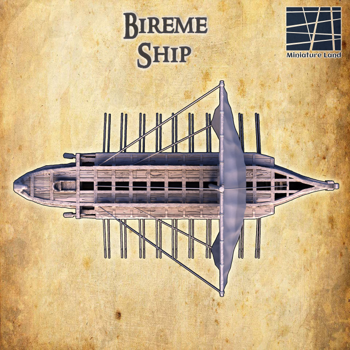 3D Printable Bireme Ship - Tabletop Terrain - 28 MM by MiniatureLand