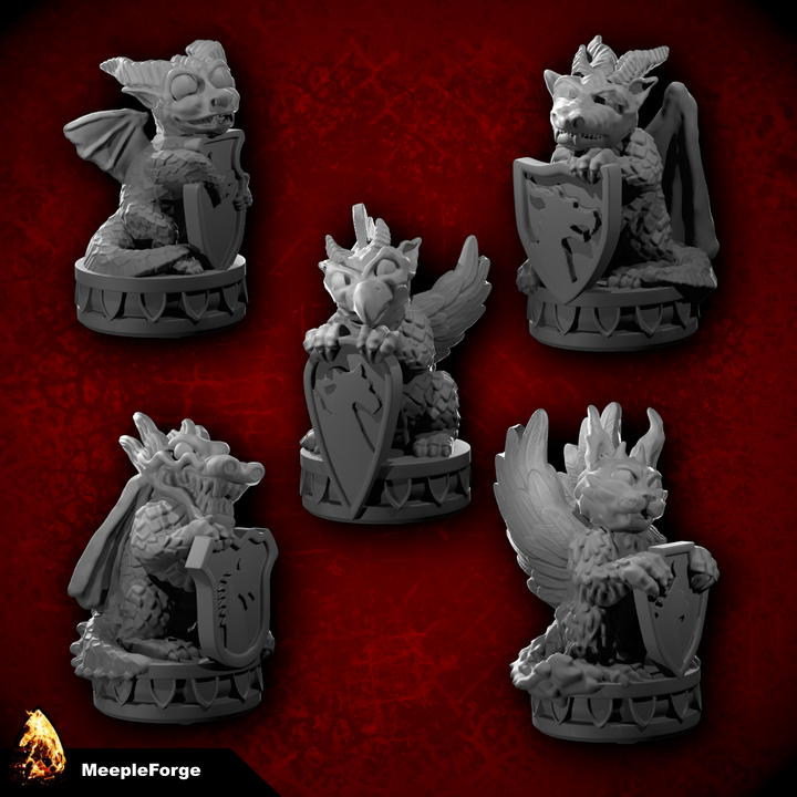 3D Printable Wyrmspan Upgraded Dragon Guild Tokens by Andy at MeepleForge