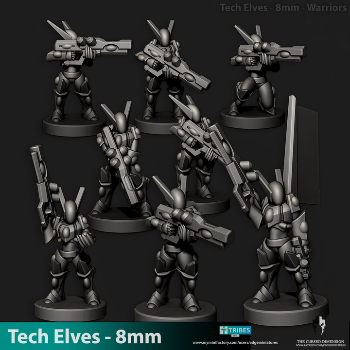 3D Printable Warriors - Tech Elves - 8mm by Edge Miniatures
