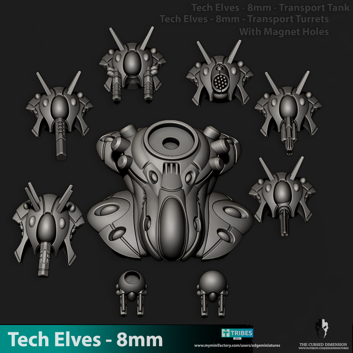 3D Printable Transport Tank - Tech Elves - 8mm by Edge Miniatures