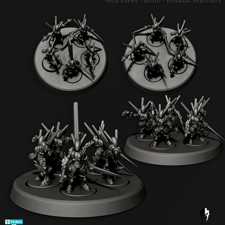 3D Printable Assault Warriors - Tech Elves - 8mm by Edge Miniatures