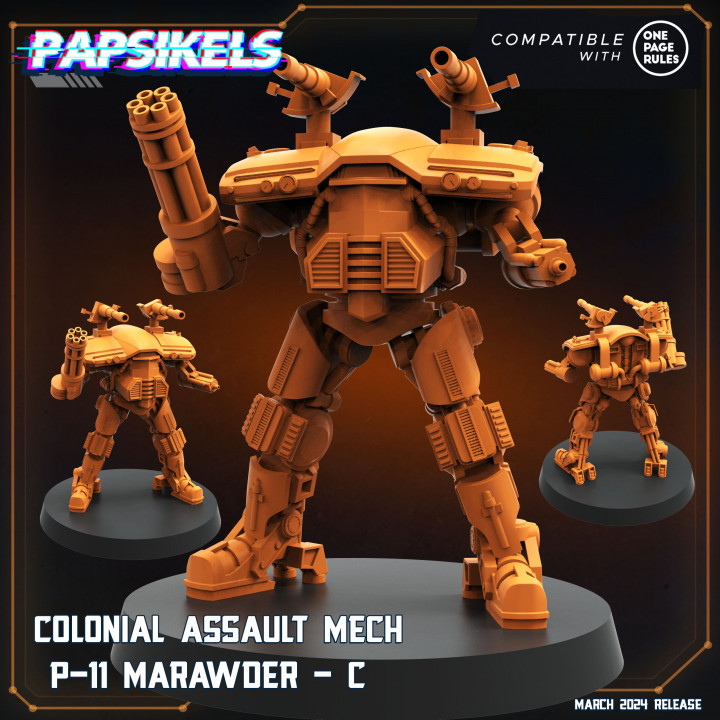 3D Printable COLONIAL ASSAULT MECH P11 MARAWDERS by PAPSIKELS MINIATURES