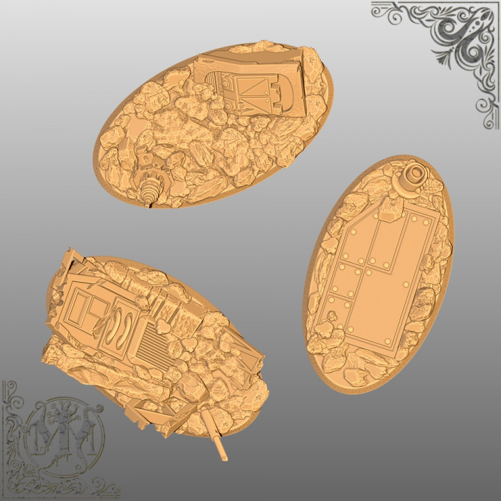 3D Printable Oval Industrial Battlefield Bases by Mythic Miniatures