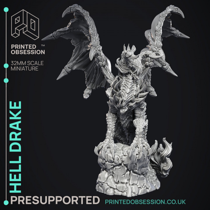 3D Printable Hell Drake - Demon Dragon - PRESUPPORTED - Illustrated and ...