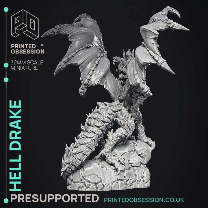 3D Printable Hell Drake - Demon Dragon - PRESUPPORTED - Illustrated and ...