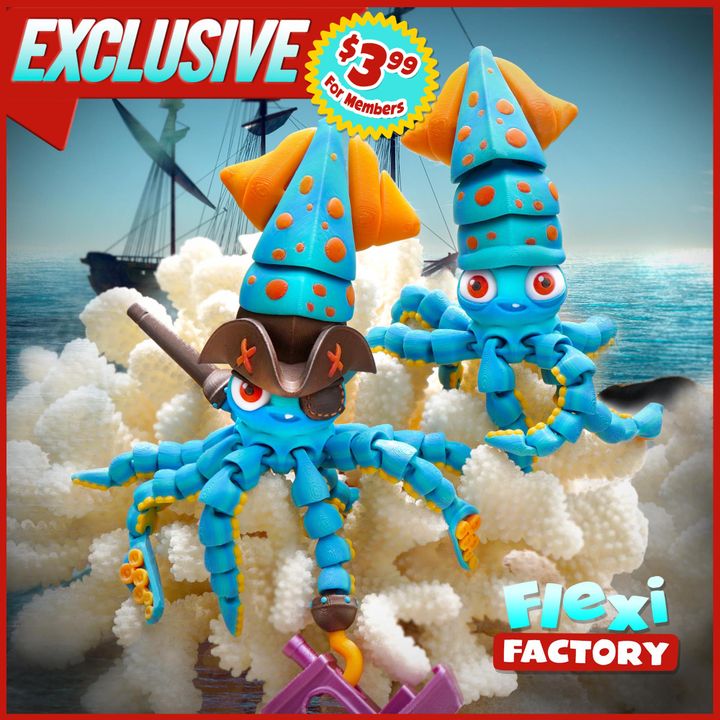 3D Printable Exclusive: Flexi Factory Squid and Pirate Squid For Members Only by Flexi Factory