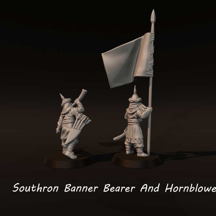 3D Printable Southron Banner Bearer and Hornblower by Medbury Miniatures