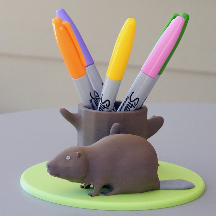 3D Printable Beaver pen holder by Philippe Barreaud