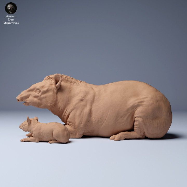 3D Printable Brazilian tapir (Tapirus terrestris) Female and Calf Lying ...