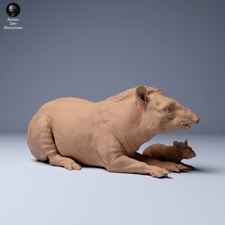 3D Printable Brazilian tapir (Tapirus terrestris) Female and Calf Lying ...