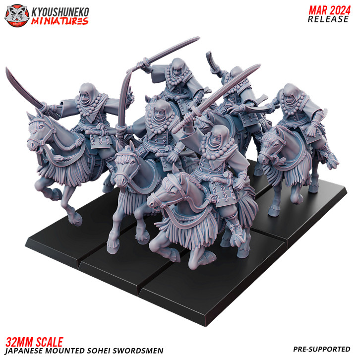 3D Printable Japanese Mounted Sohei Swordsmen by Kyoushuneko Miniatures