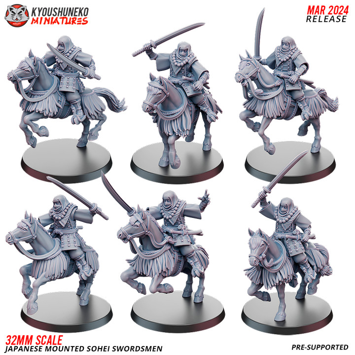 3D Printable Japanese Mounted Sohei Swordsmen by Kyoushuneko Miniatures