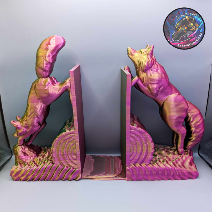 3D Printable Jumping Fox Bookends, Shelf Decor by Kirsten M