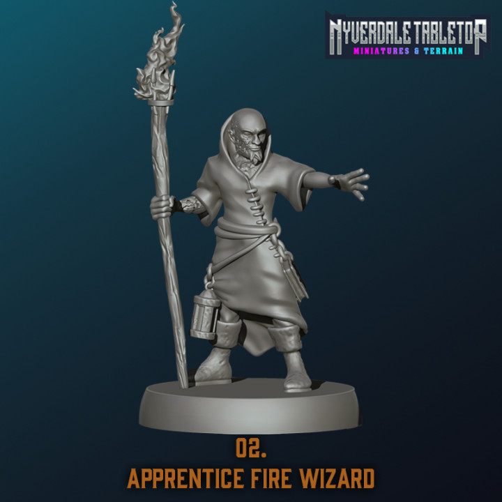 3D Printable Apprentice Fire Wizard by Nyverdale Tabletop