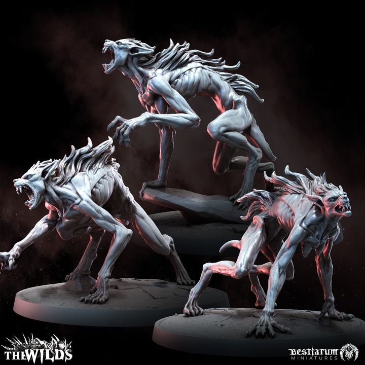 3D Printable Werewolf Kin Pack x 3 by Bestiarum Miniatures
