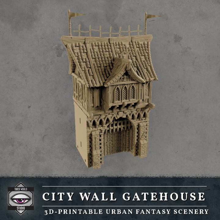 3D Printable City Wall Gatehouse by Tired World Studio