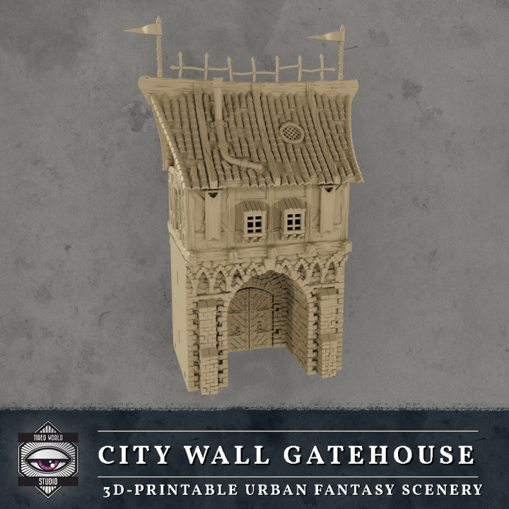 3D Printable City Wall Gatehouse by Tired World Studio