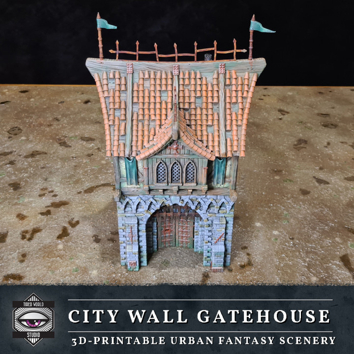 3D Printable City Wall Gatehouse by Tired World Studio