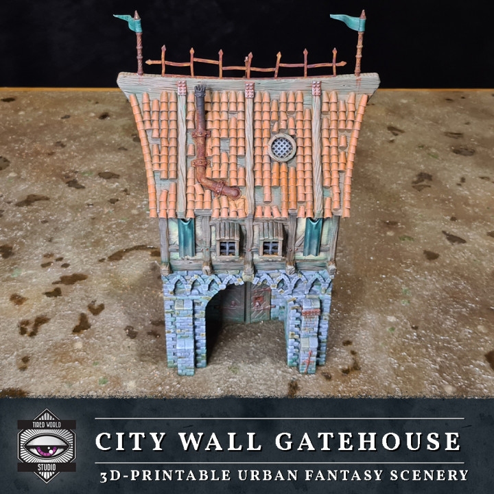 3D Printable City Wall Gatehouse by Tired World Studio