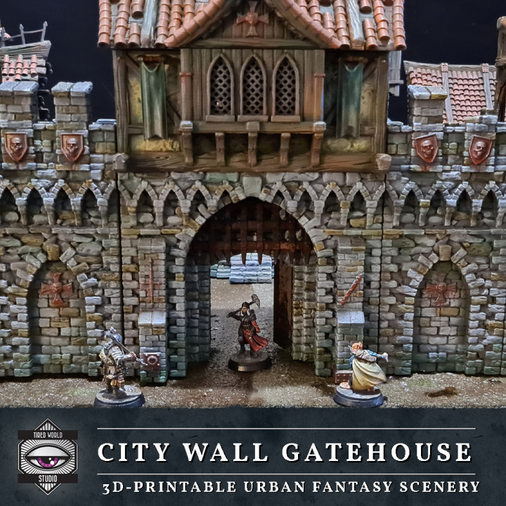 3D Printable City Wall Gatehouse by Tired World Studio