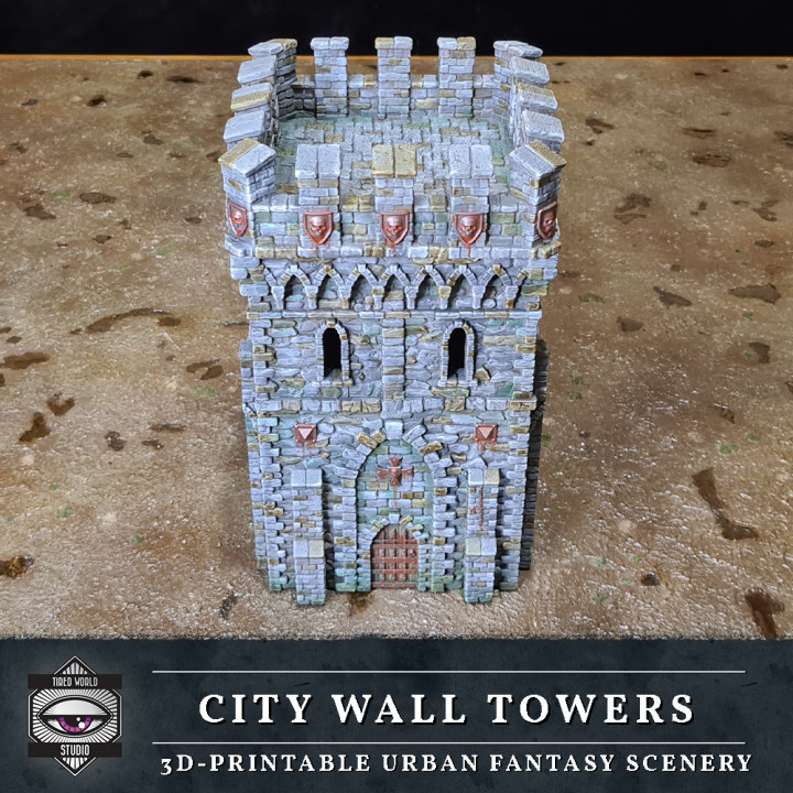 3D Printable City Walls Towers by Tired World Studio