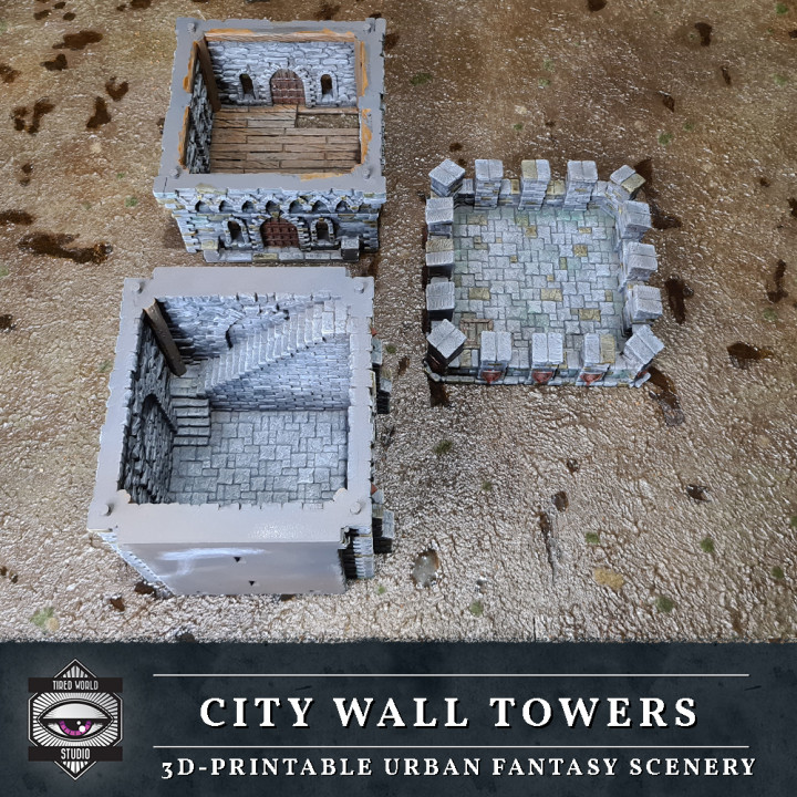 3D Printable City Walls Towers by Tired World Studio