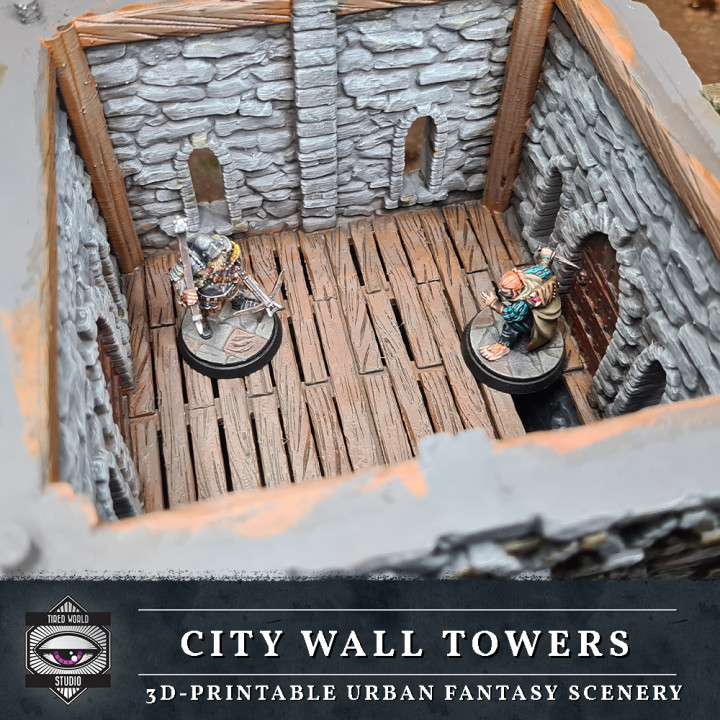 3D Printable City Walls Towers by Tired World Studio