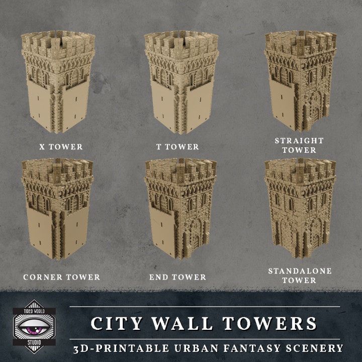 3D Printable City Walls Towers by Tired World Studio