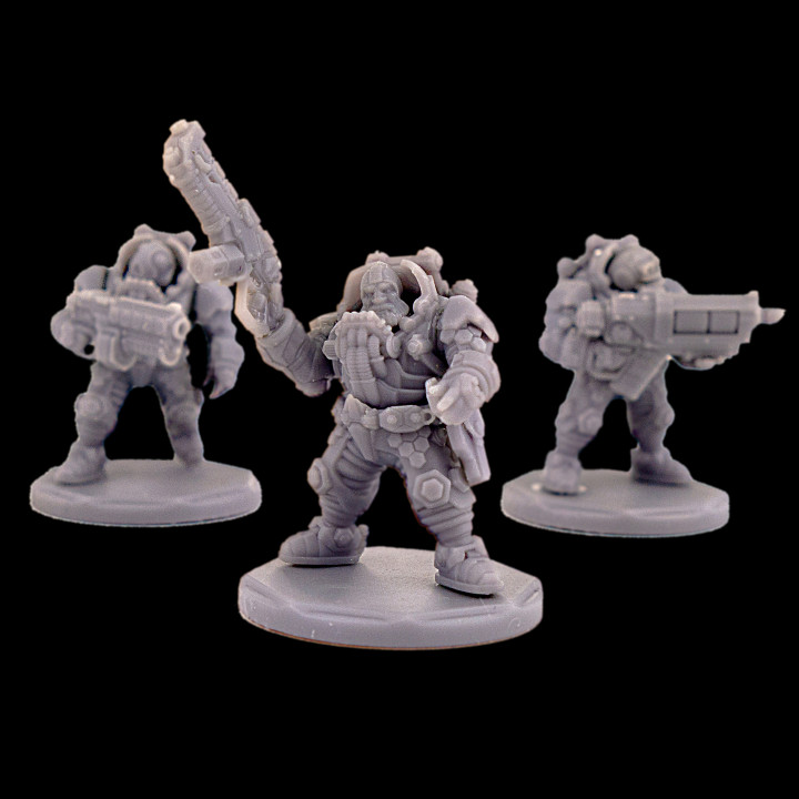 3D Printable CLADE - Space Dwarf - 5 Man Squad with extras by Adam Rodgers