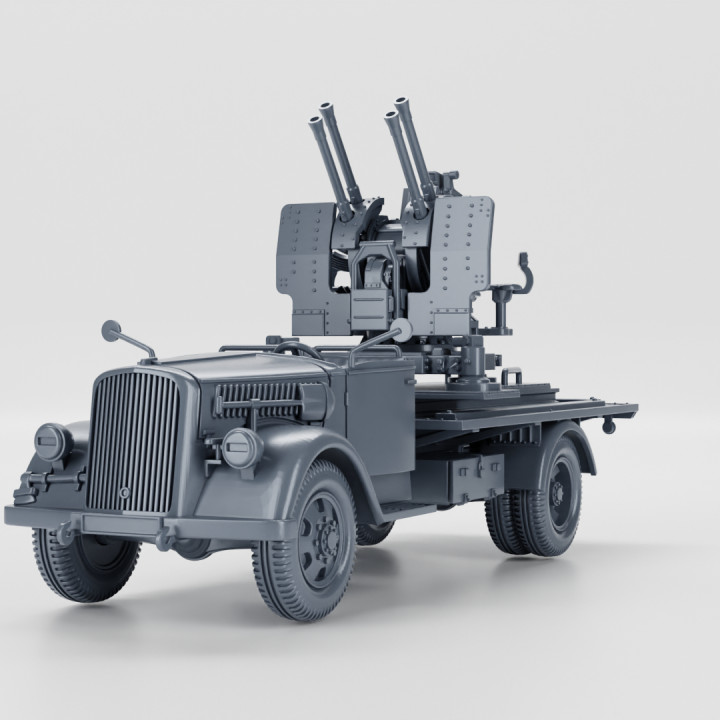 3D Printable Opel Blitz with 20mm Flakvierling 38 AA Gun + 1 gunner ...