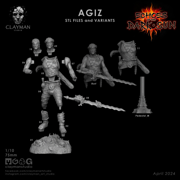 3D Printable Agiz - 32mm - 75mm - 1/10 by Clayman Studio