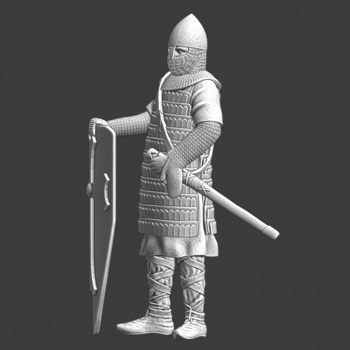 3D Printable Medieval Guard - relaxed with large shield and sword by ...