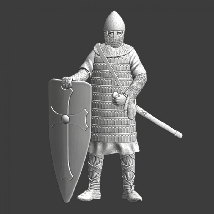 3D Printable Medieval Guard - relaxed with large shield and sword by ...