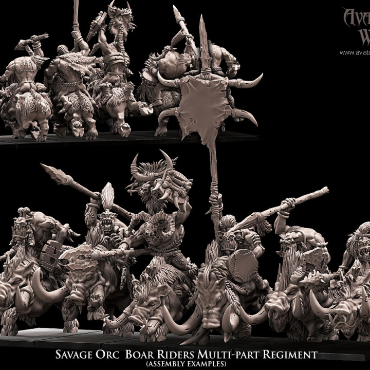 3D Printable Savage Orc Boar riders multi-part regiment by Avatars of War