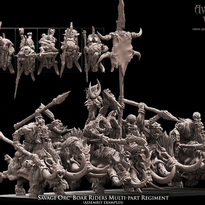 3D Printable Savage Orc Boar riders multi-part regiment by Avatars of War