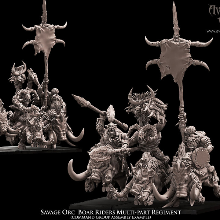 3D Printable Savage Orc Boar riders multi-part regiment by Avatars of War