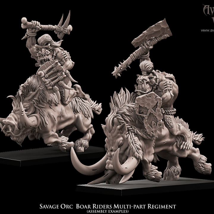 3D Printable Savage Orc Boar riders multi-part regiment by Avatars of War