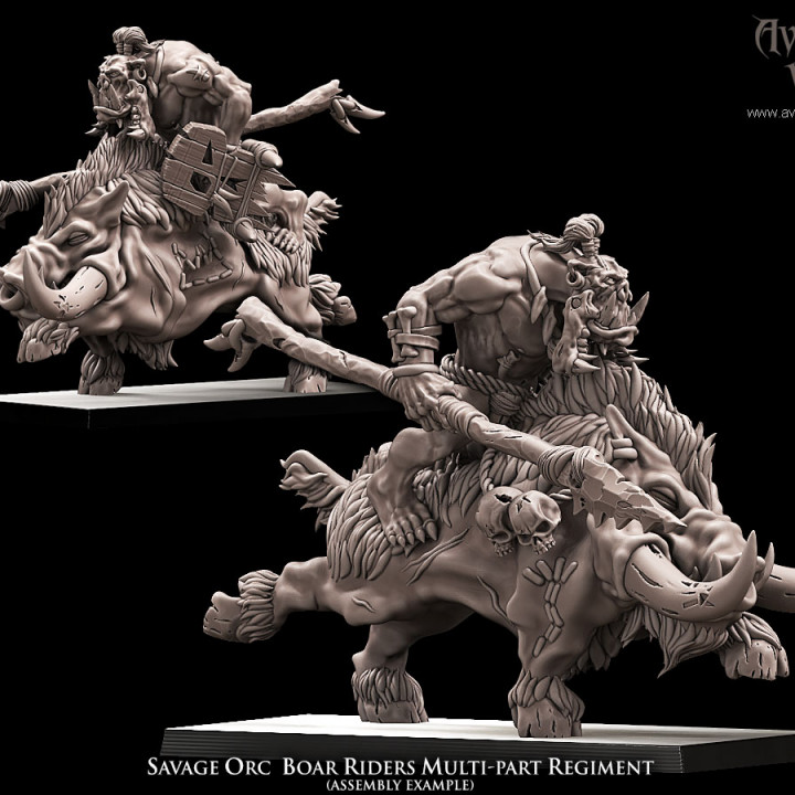3D Printable Savage Orc Boar riders multi-part regiment by Avatars of War