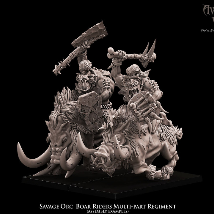 3D Printable Savage Orc Boar riders multi-part regiment by Avatars of War