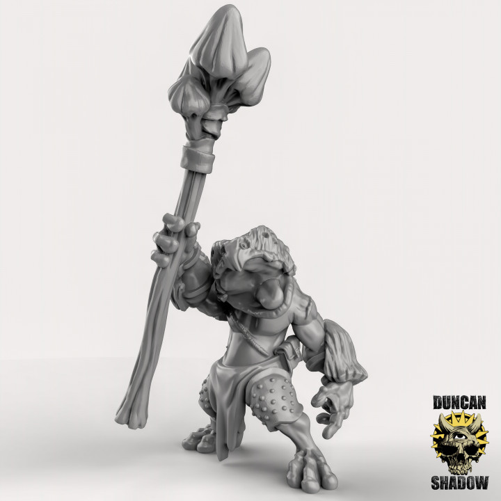 3D Printable Frog Folk with Shroom Staffs (Pre Supported) by Duncan Shadow