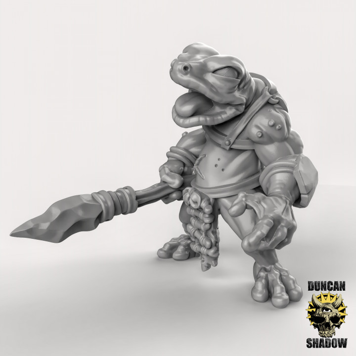 3D Printable Frog Folk with Spears (Pre Supported) by Duncan Shadow