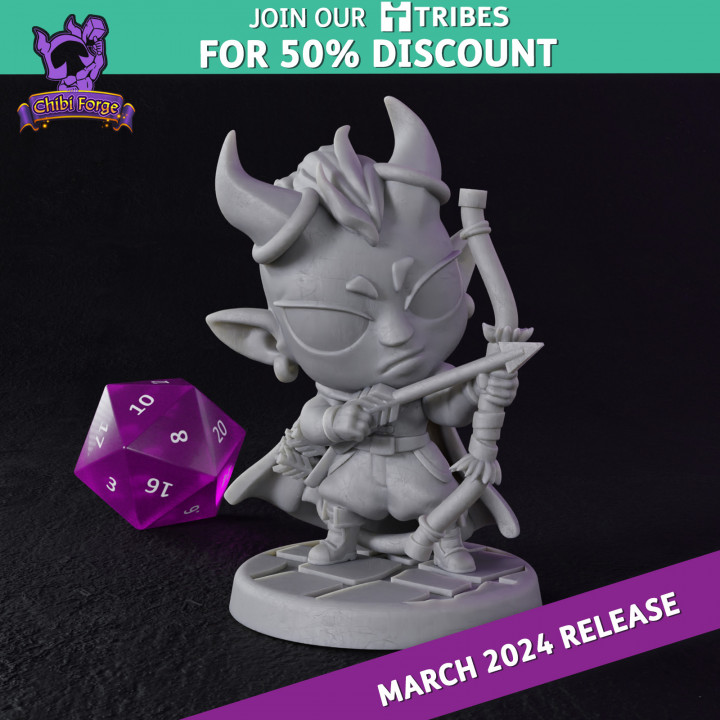 3D Printable Male Tiefling Ranger - Chibi Forge by Titan Forge Miniatures
