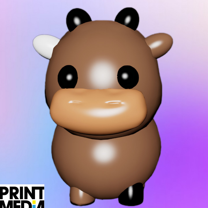 3D Printable Cute Cow Model with Flexi Tale by PrintMediaa