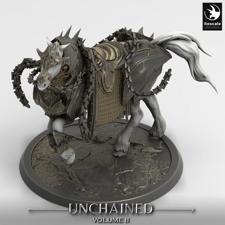 3D Printable Unchained Horse Charge by Rescale Miniatures