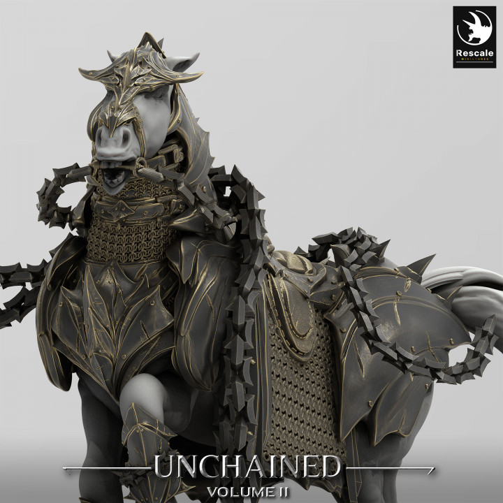 3D Printable Unchained Horse Charge by Rescale Miniatures