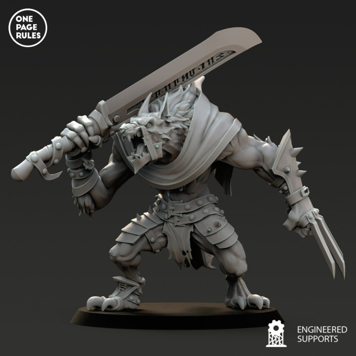 3D Printable Werewolf Champion - Vampiric Undead by One Page Rules