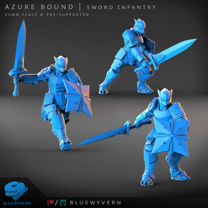 3D Printable Azure Bound - Sword Infantry (Modular) by BlueWyvern